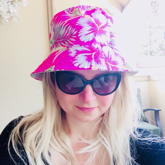 Glam Shop | Accessories | Sun Hat Pink Floral Bucket Tropical | Poshmark